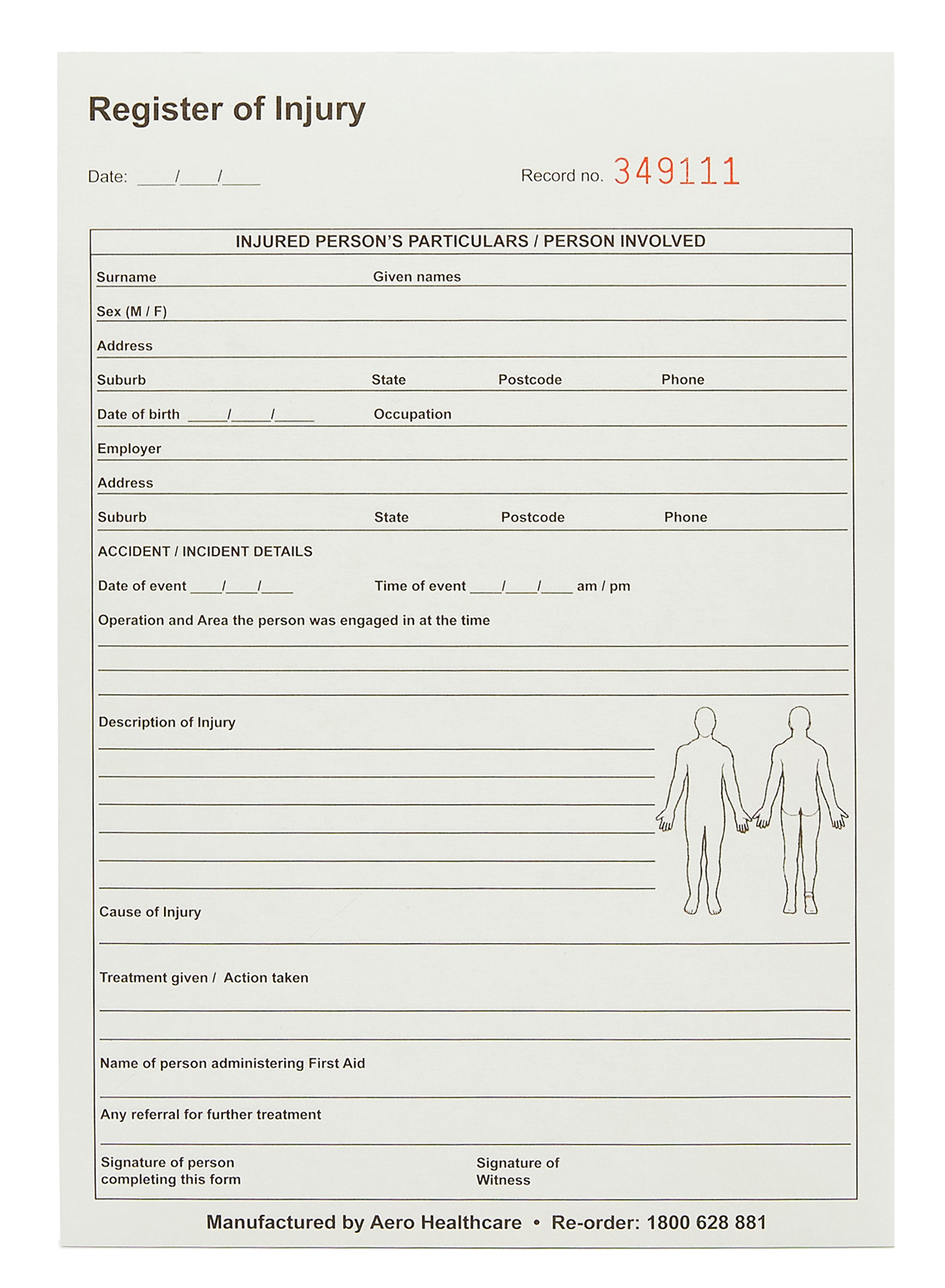 Register of Injuries Pad 25pg Duplicate